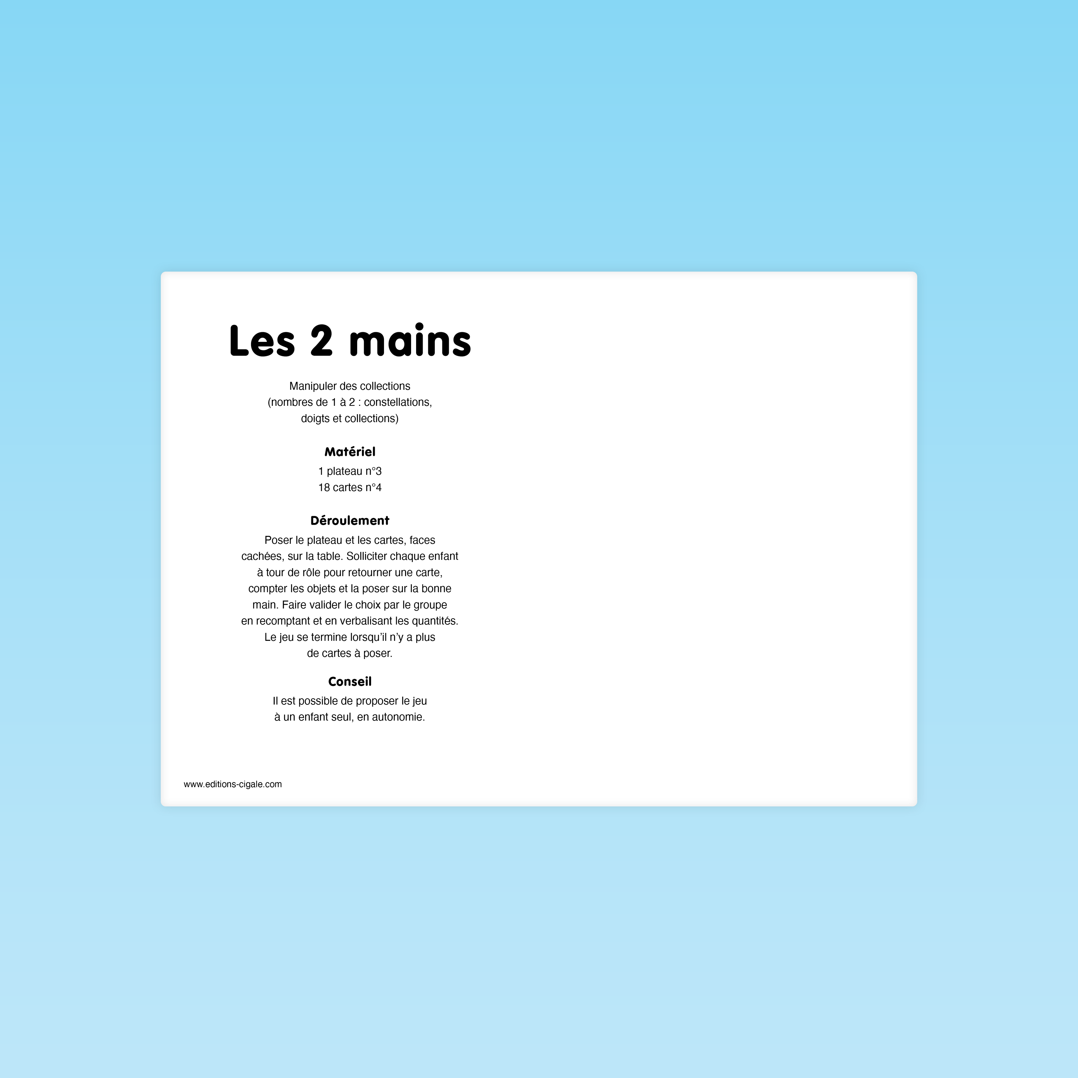 Jeu de numération PS « Les 2 mains » – Dénombrer 1 et 2 en maternelle ...